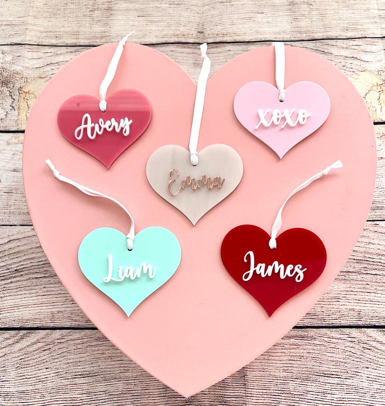 Valentine's Day Name Tags / Acrylic Valentine Heart Name - Etsy