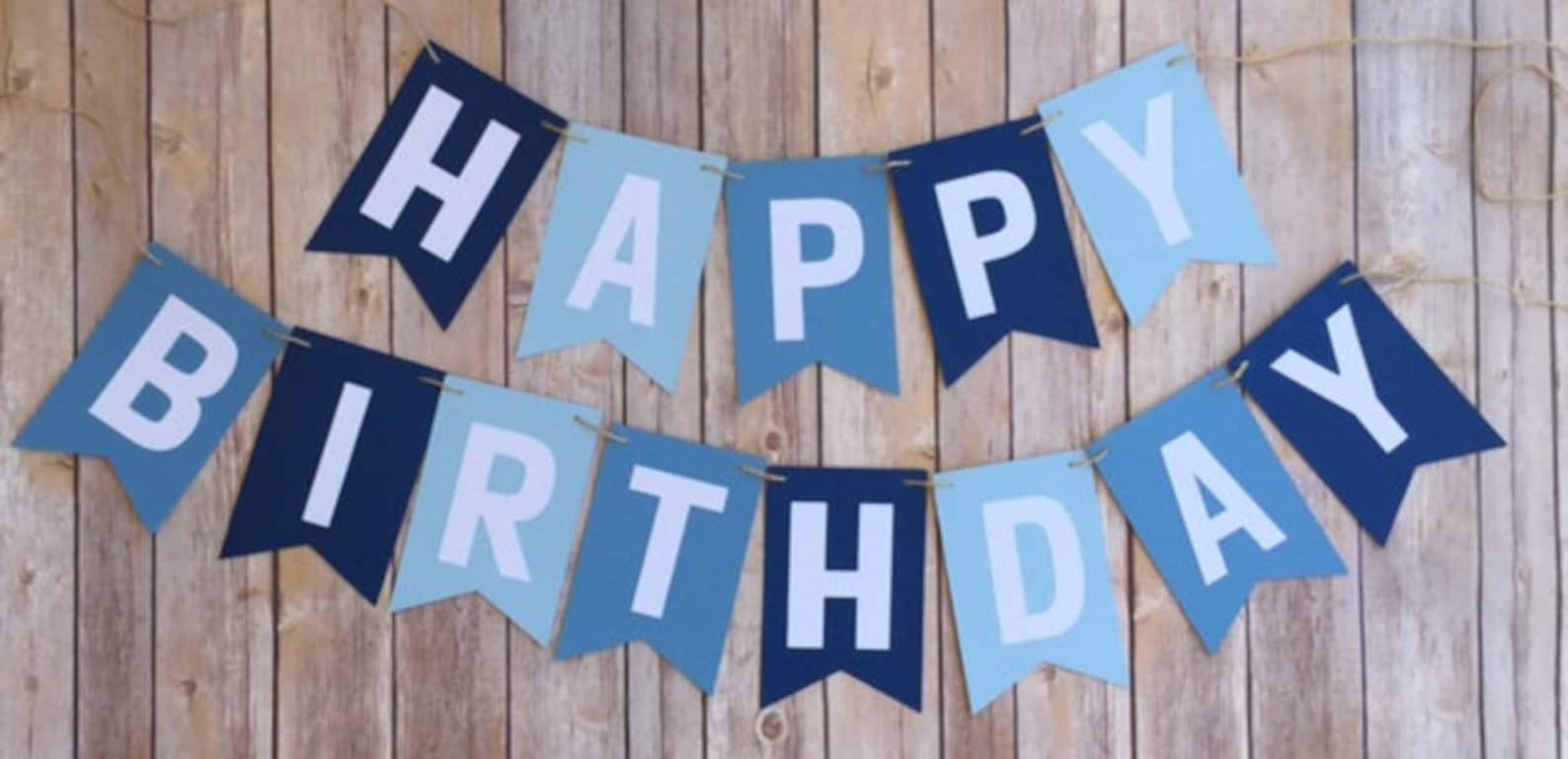 Blue Happy Birthday Banner 1st Birthday Boy Banner Little - Etsy