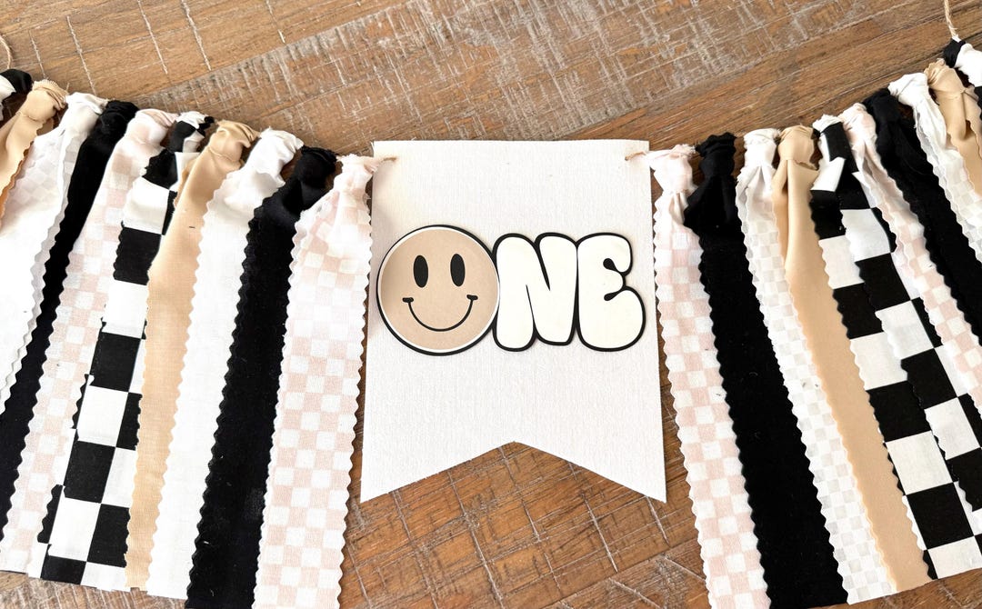 1st Birthday Smiley Face ONE Happy Dude Highchair Banner | High Chair ...