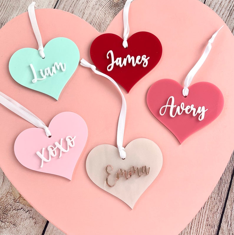 Valentine's Day Name Tags / Acrylic Valentine Heart Name - Etsy