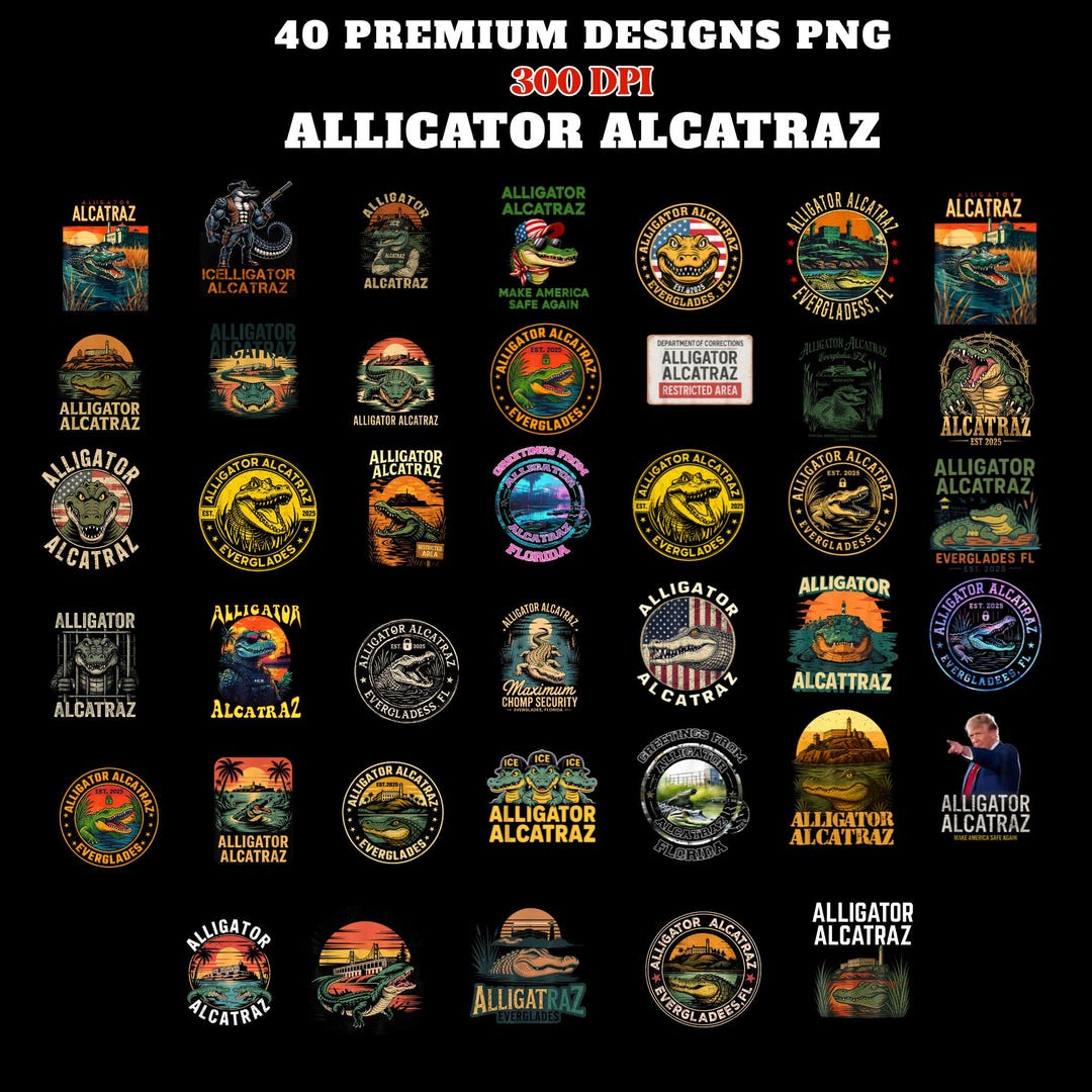 Funny Alligator Alcatraz PNG Bundle: Florida Meme Parody (digital ...