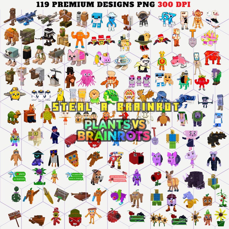 Steal a Brainrot and Plaint PNG Bundle | Funny Brainrot Inspired Pack ...