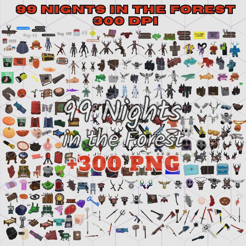 Pacote com 300 imagens PNG de 99 Noites na Floresta | Ilustrações para ...