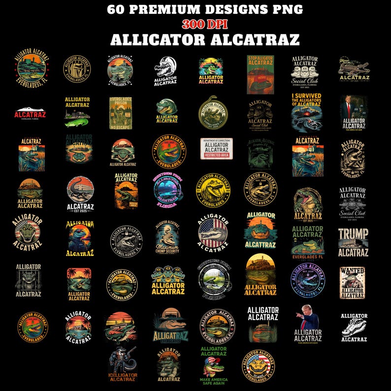 Funny Alligator Alcatraz PNG Bundle: Florida Everglades Parody (digital ...