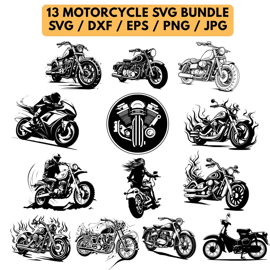 13 Motorcycle SVG, DXF, PNG, Eps High Quality Bundle, Motor Dxf ...