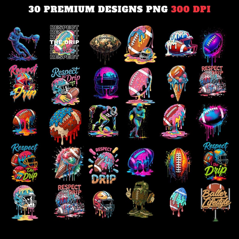 Football Drip PNG Bundle: American Football Sublimation Designs ...