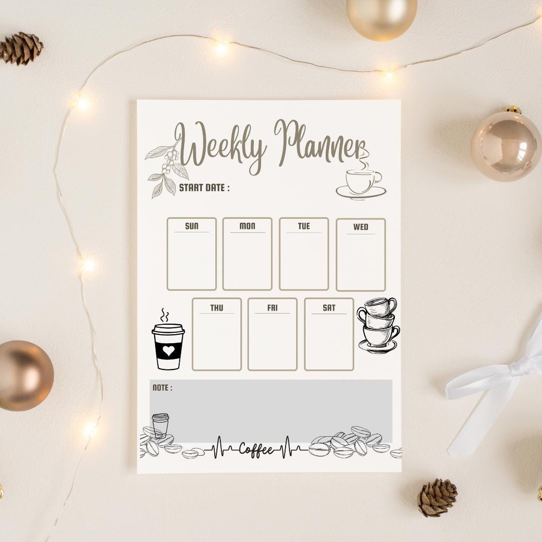 Weekly Planner Printable, Coffee Themed Planner, Minimalist Design ...