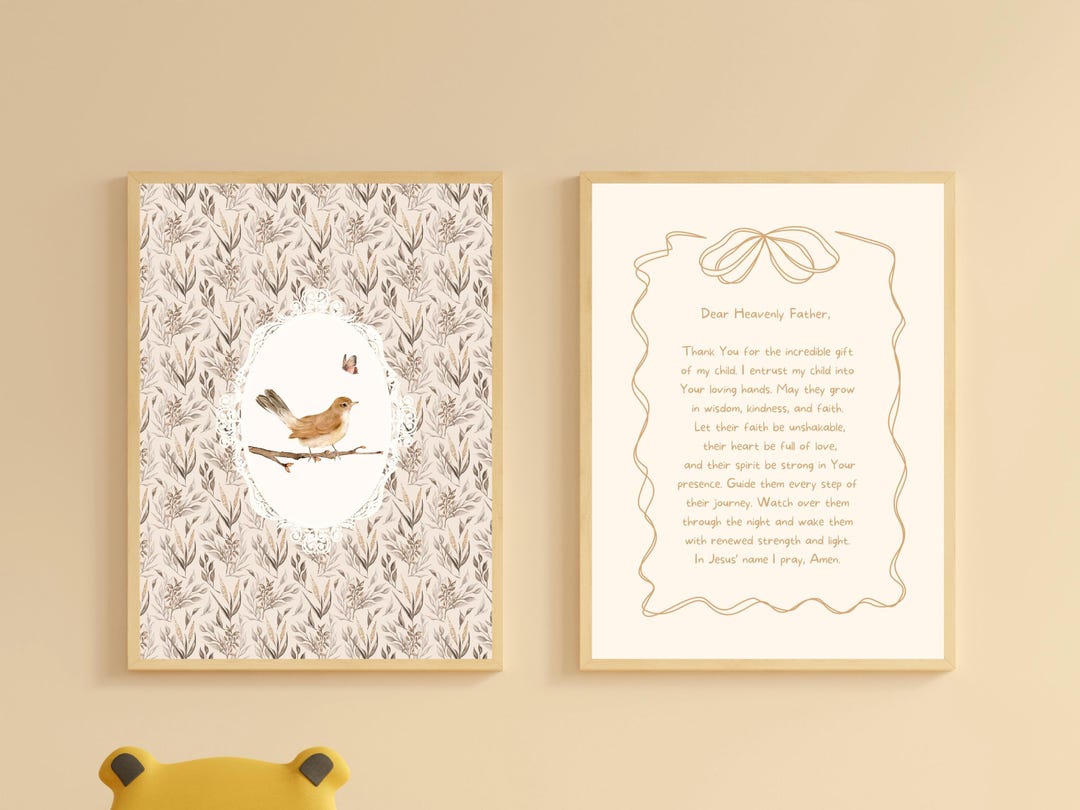 Prayer for Child Nursery Wall Arts | Set of 2 | Watercolor Bird ...