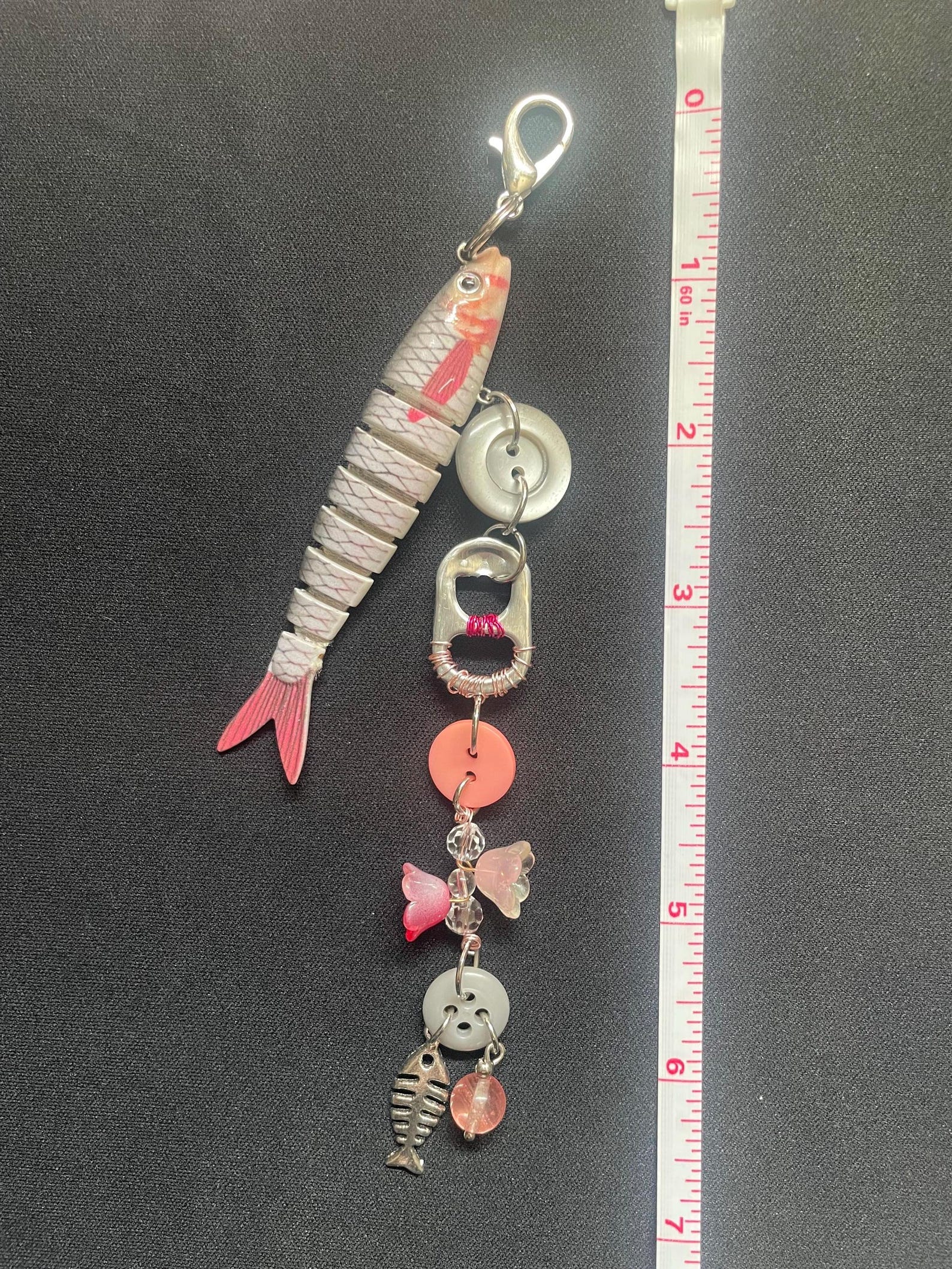 Crafty Fish Keychain Gray Pink Button - Etsy