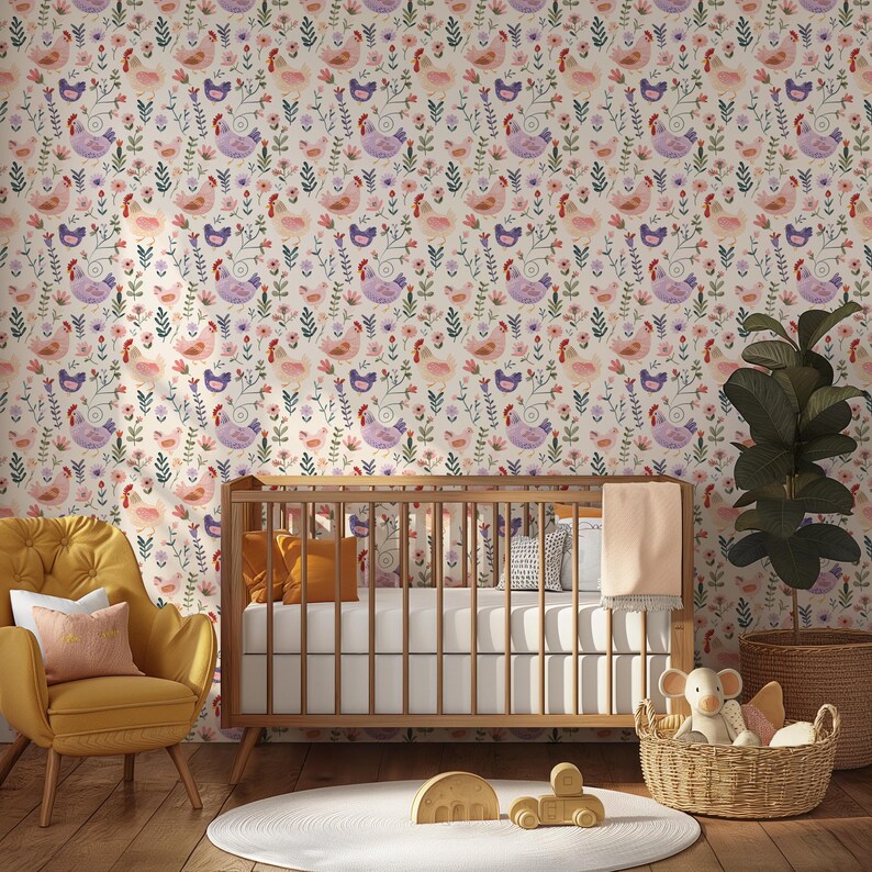 Cute Chicken and Rooster Wallpaper - Birds Nest - Etsy