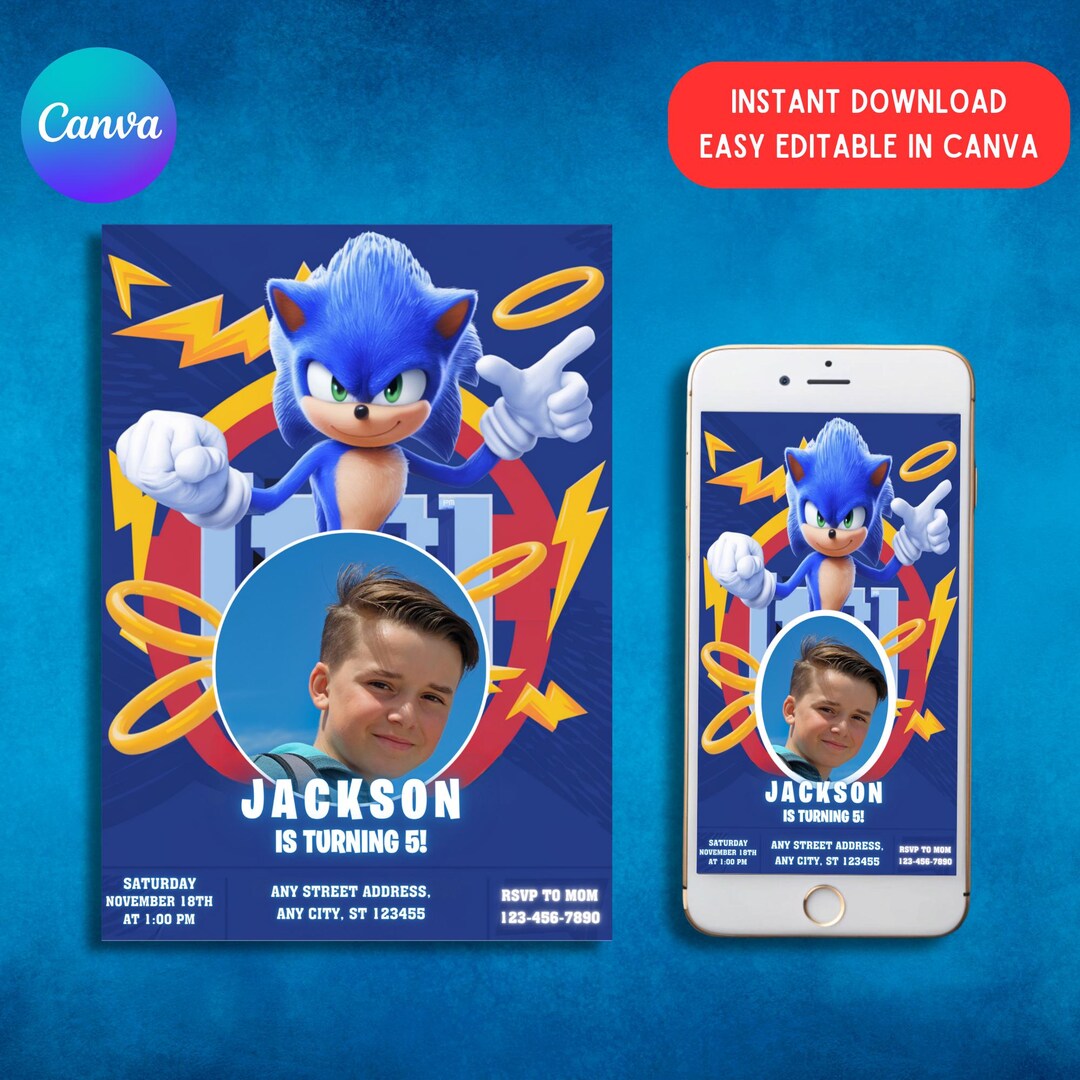 Sonic the Hedgehog Birthday Invitation Template, Sonic Birthday ...