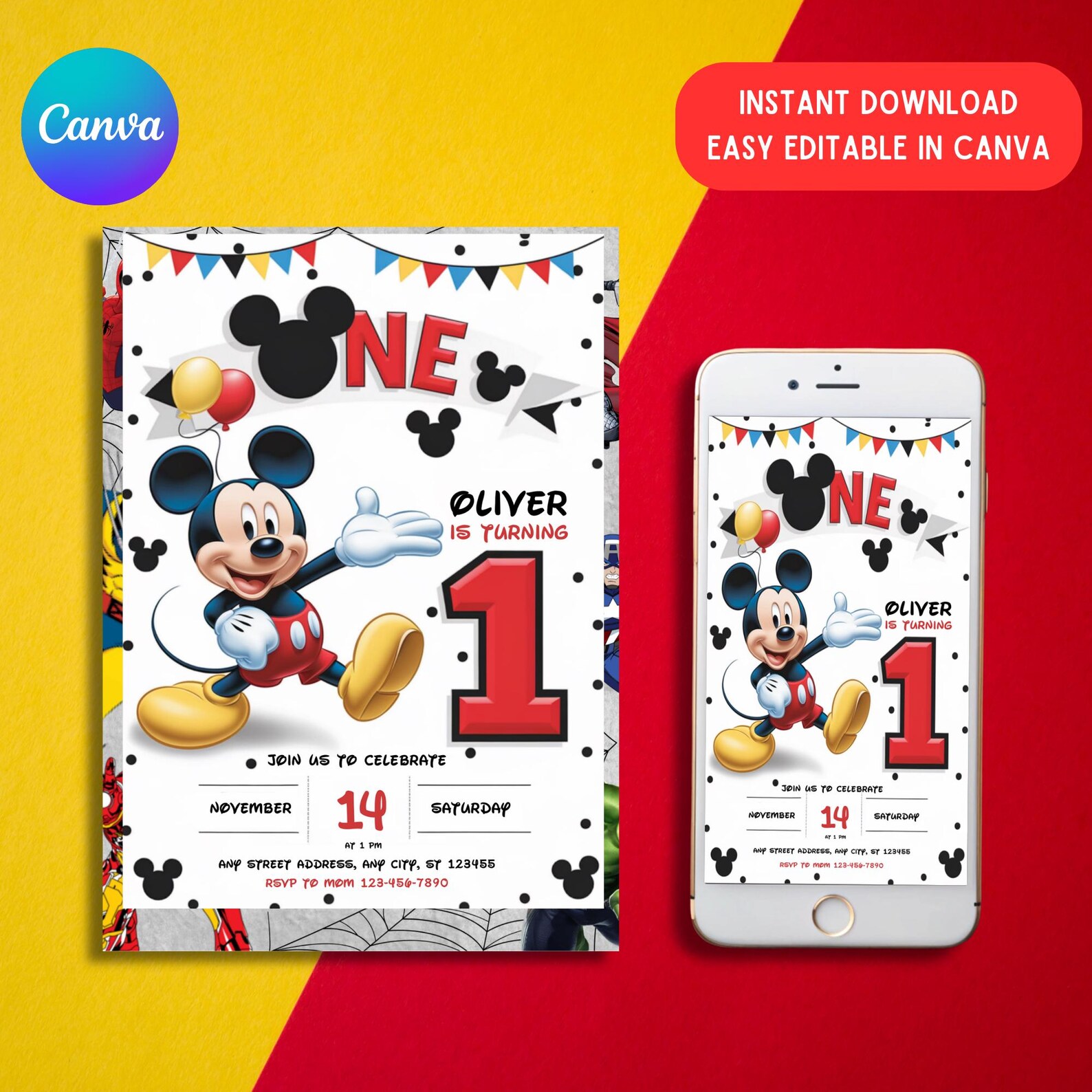 Editable Mickey Mouse Birthday Invite, Boys & Girls Birthday Evite ...