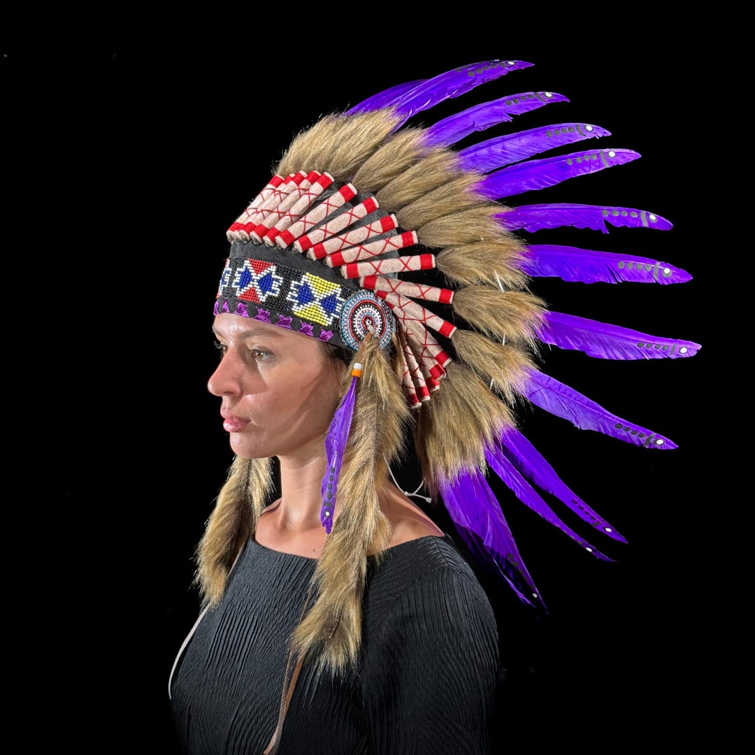 Purple Native American Headdress: Short Warbonnet (stand Included) for ...