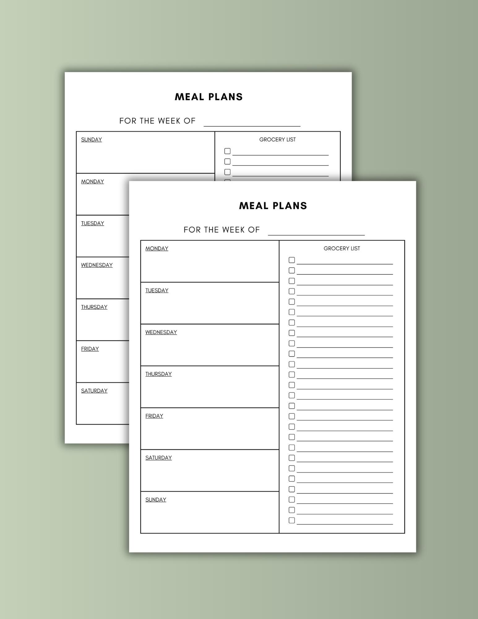 Printable Weekly Meal Planner With Grocery List | 6 Designs | Sunday ...