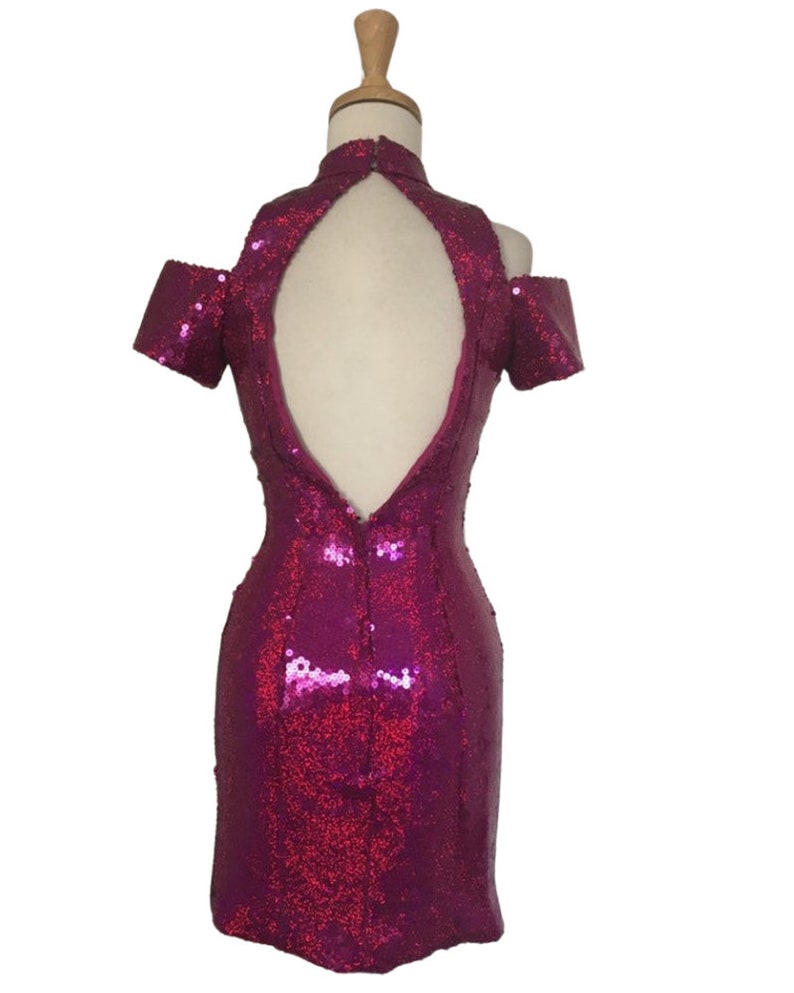 Vintage Sequin Mini Dress Bodycon Wiggle Dress Open Back - Etsy
