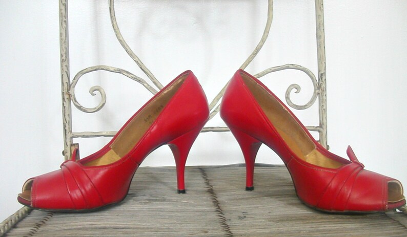 50s Pumps Peep Toe Shoes Red High Heels Stilettos Red - Etsy