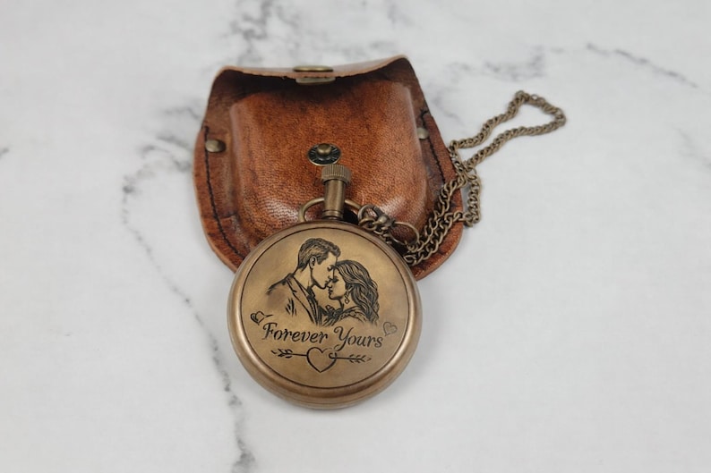 Personalized Solid Brass Pocket Watch, Nautical Ship Dial, Leather ...