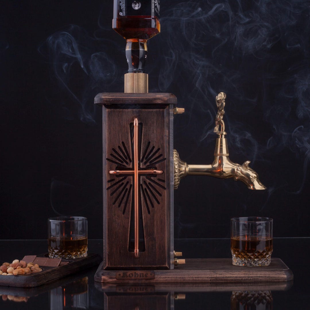 Cross Whiskey Dispenser, Copper & Brass Accents, Hornbeam Wood - Etsy