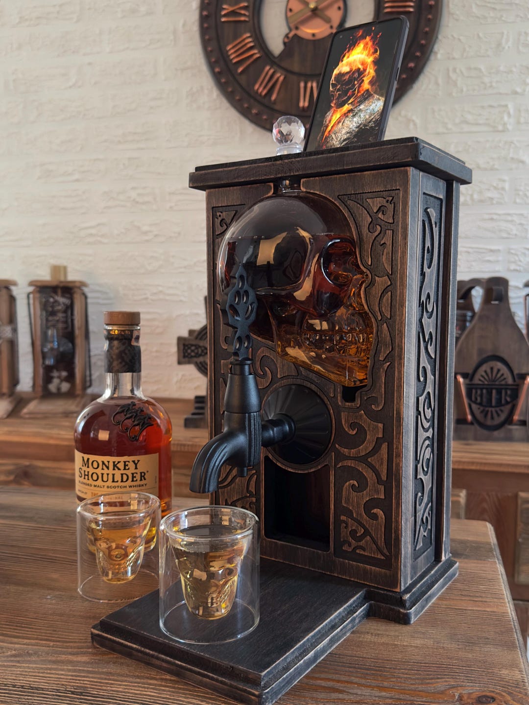 Cross Whiskey Dispenser: Unique Brass & Wood Liquor Fountain - Etsy