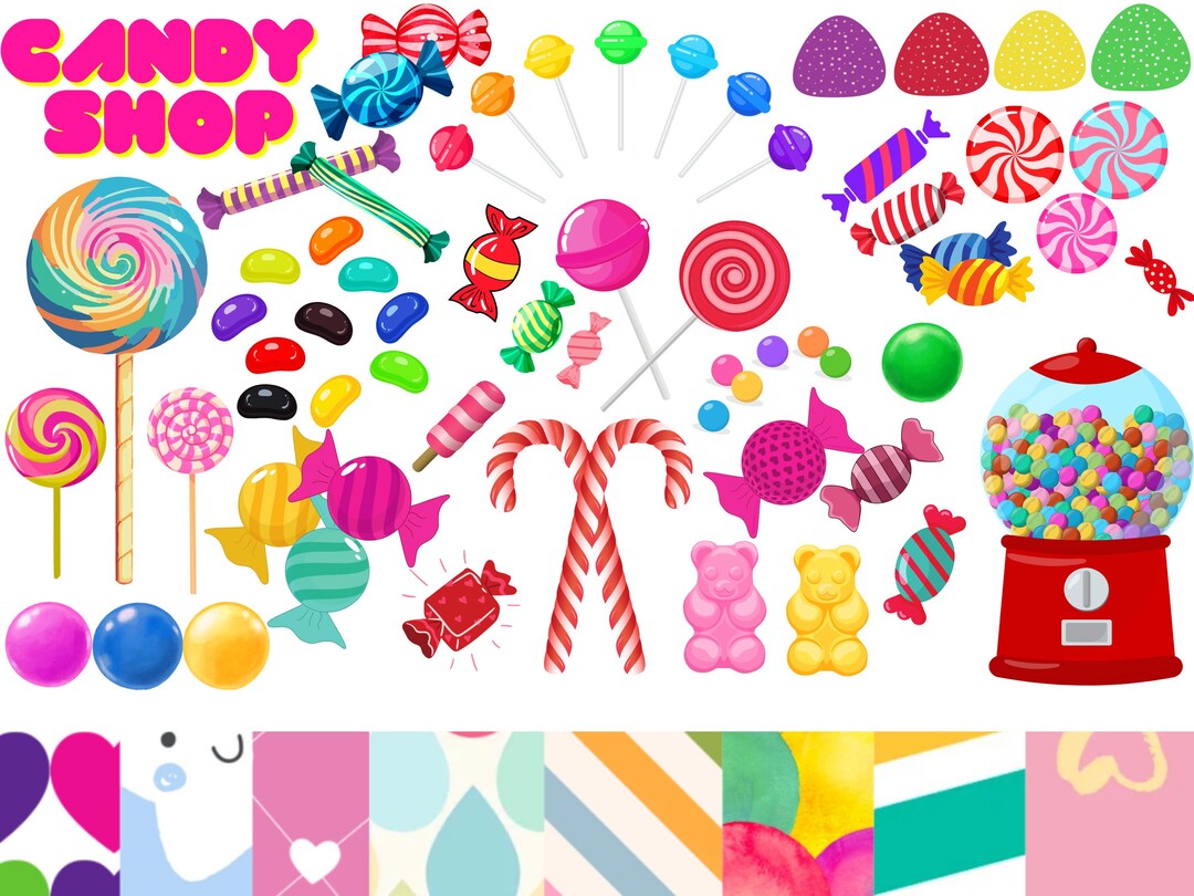 60 Plus Candy Clipart Bundle – Lollipop, Rainbow Candy, Gumball Machine ...