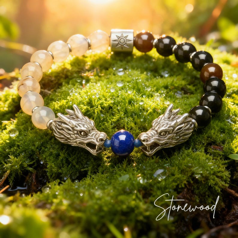Dragon Vein Agate Black Onyx Bracelet – Unisex Protection Crystal ...