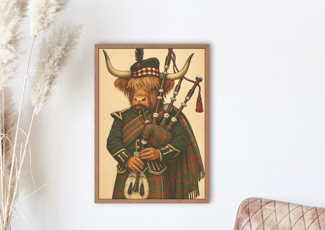 Highland Cow Playing Bagpipes - A4 Digital Poster | Scottish Wall Art ...