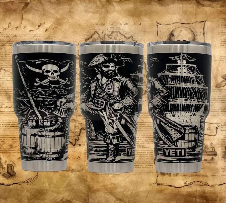 Pirate Ship Yeti Tumbler / 20-40oz Laser Engraved Pirate Treasure Cup ...