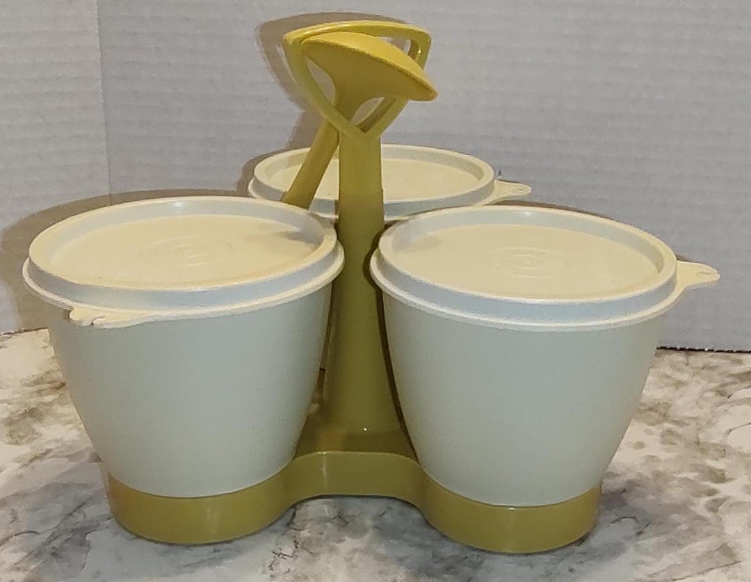 Tupperware Condiment Set With Spoon Almond and Harvest Gold 70s Retro ...