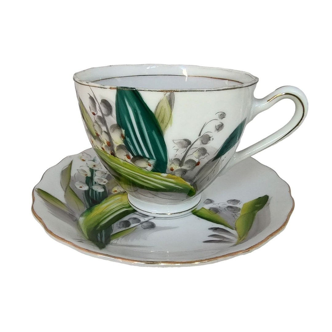 Kasuga Ware Lily of the Valley Cup and Saucer Japan Gold Trim Bone ...