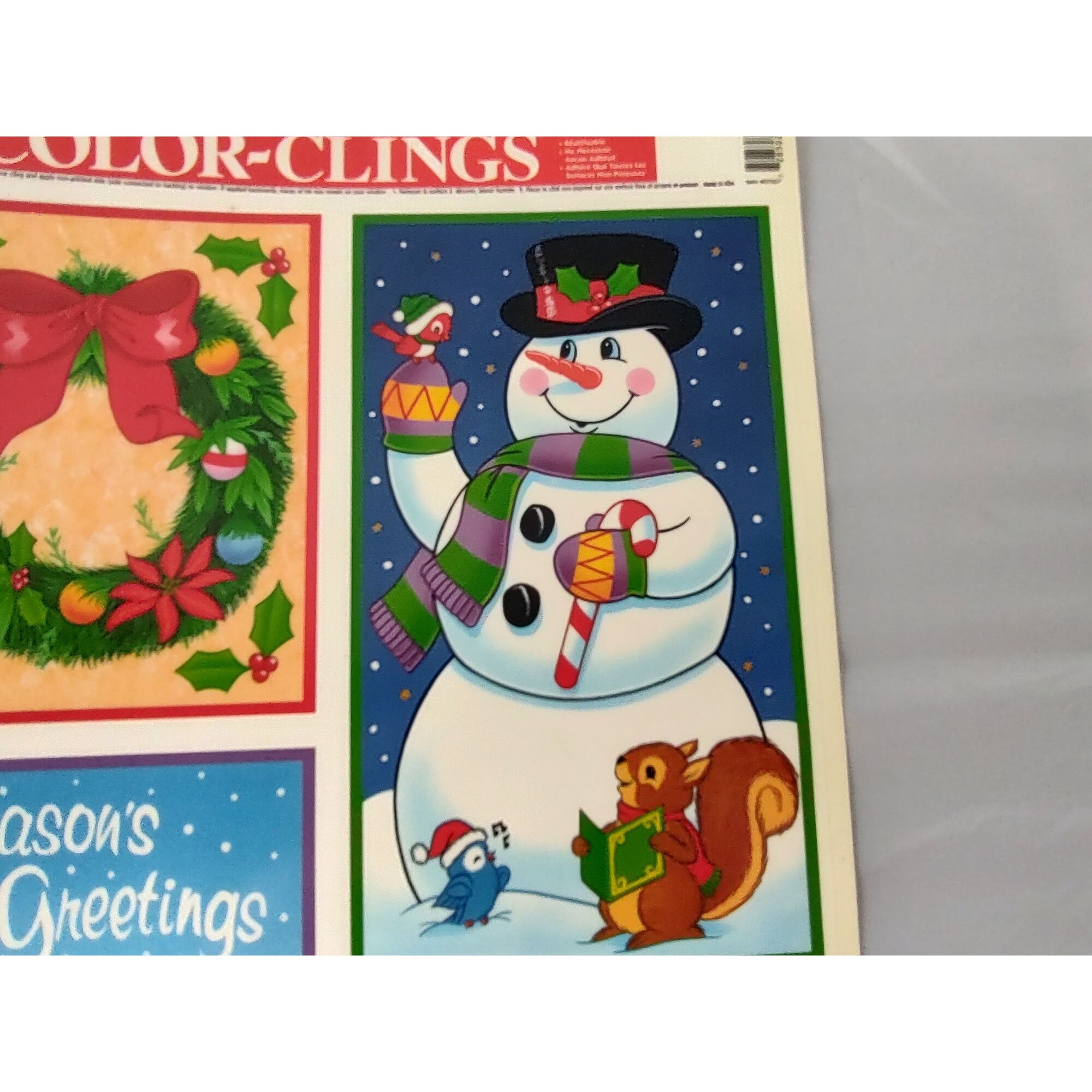 VTG Color Clings Window Decoration Snowman, Santa, Squirrel, Wreath - Etsy