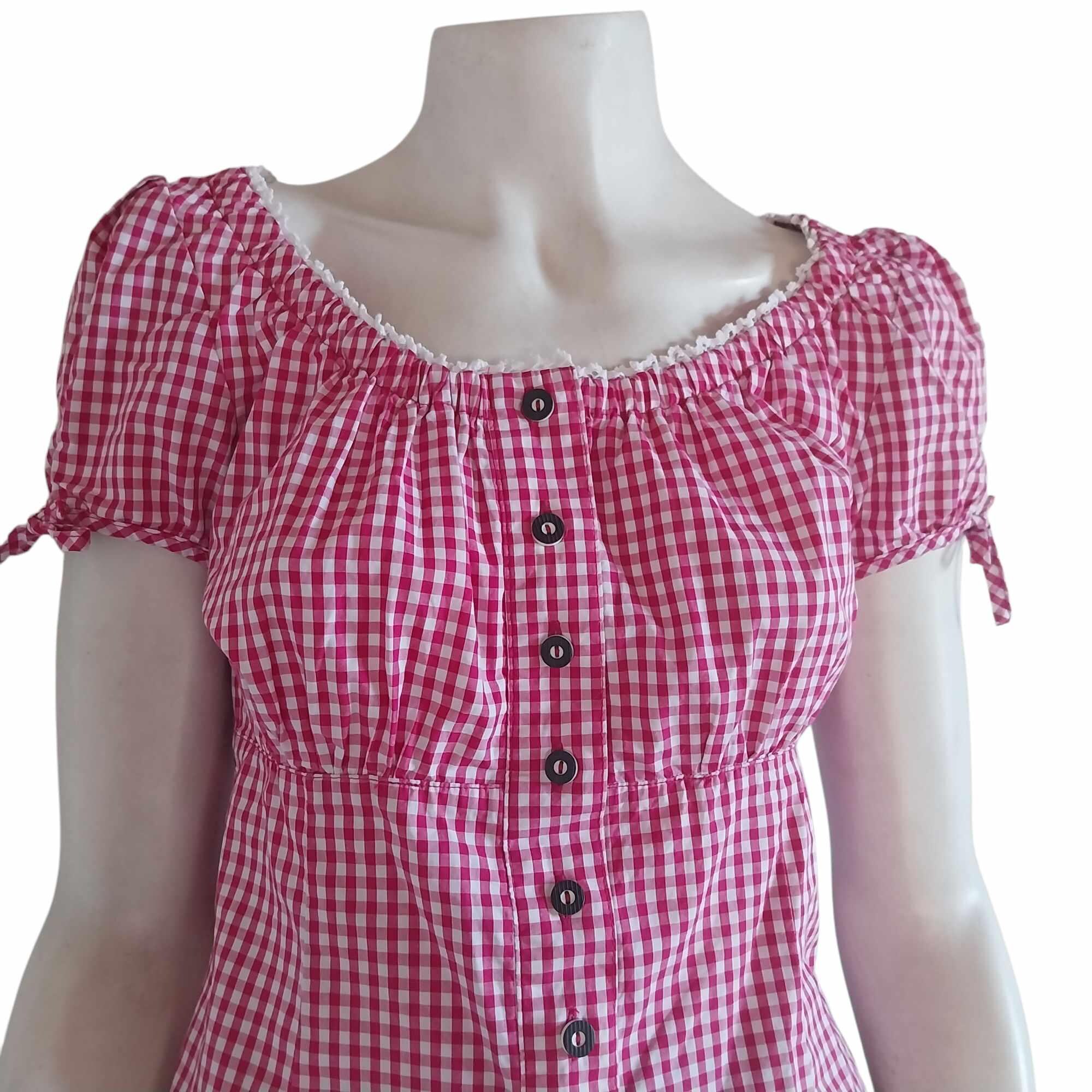 Waldschütz Traditional German Dirndl Blouse, Pink Gingham Blouse, Short ...