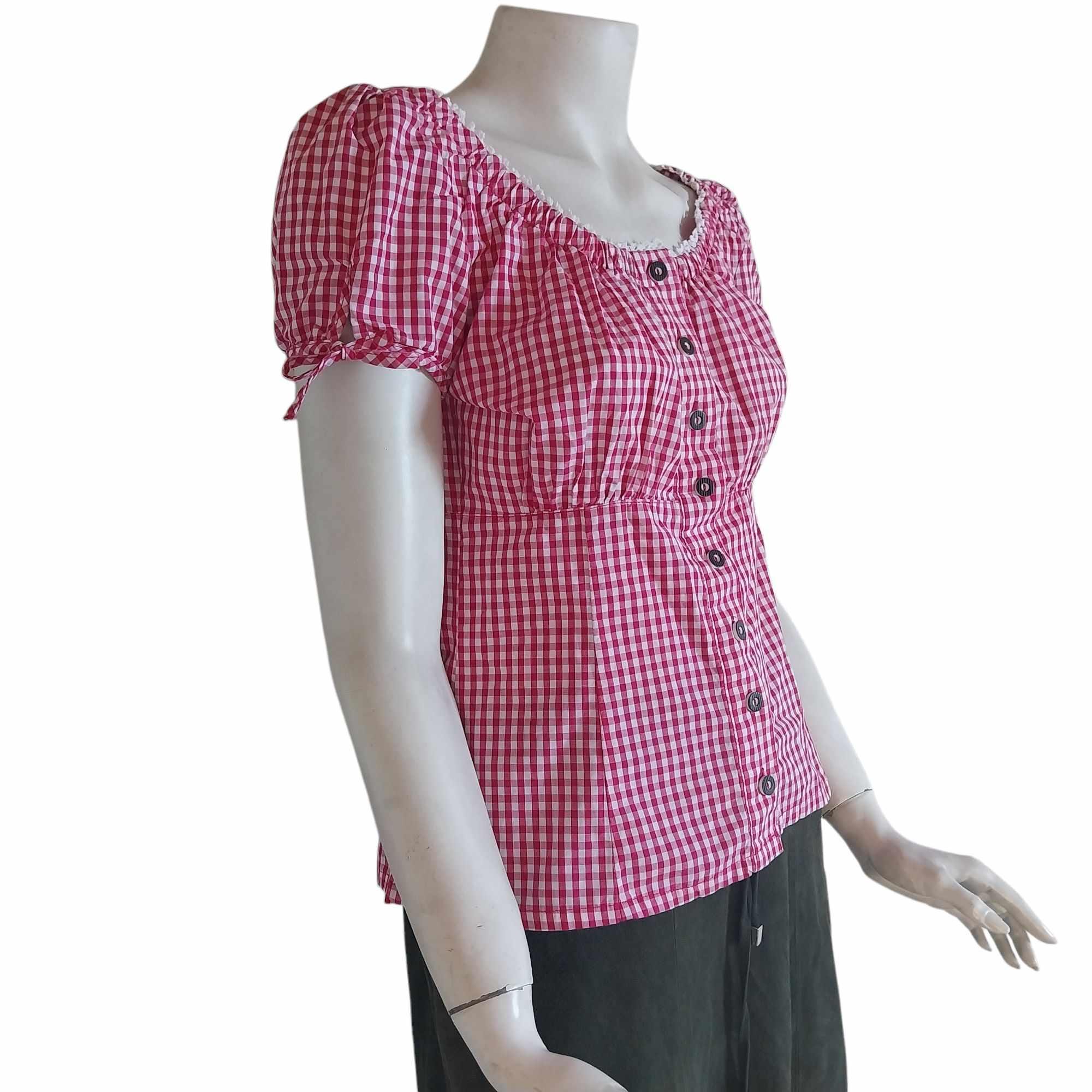Waldschütz Traditional German Dirndl Blouse, Pink Gingham Blouse, Short ...