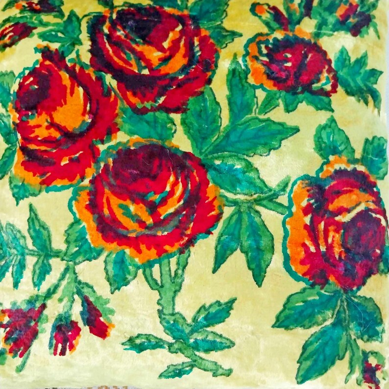 1980s Soviet Plush Pillow, Vintage Rustic Floral Cushion, USSR Velvet ...