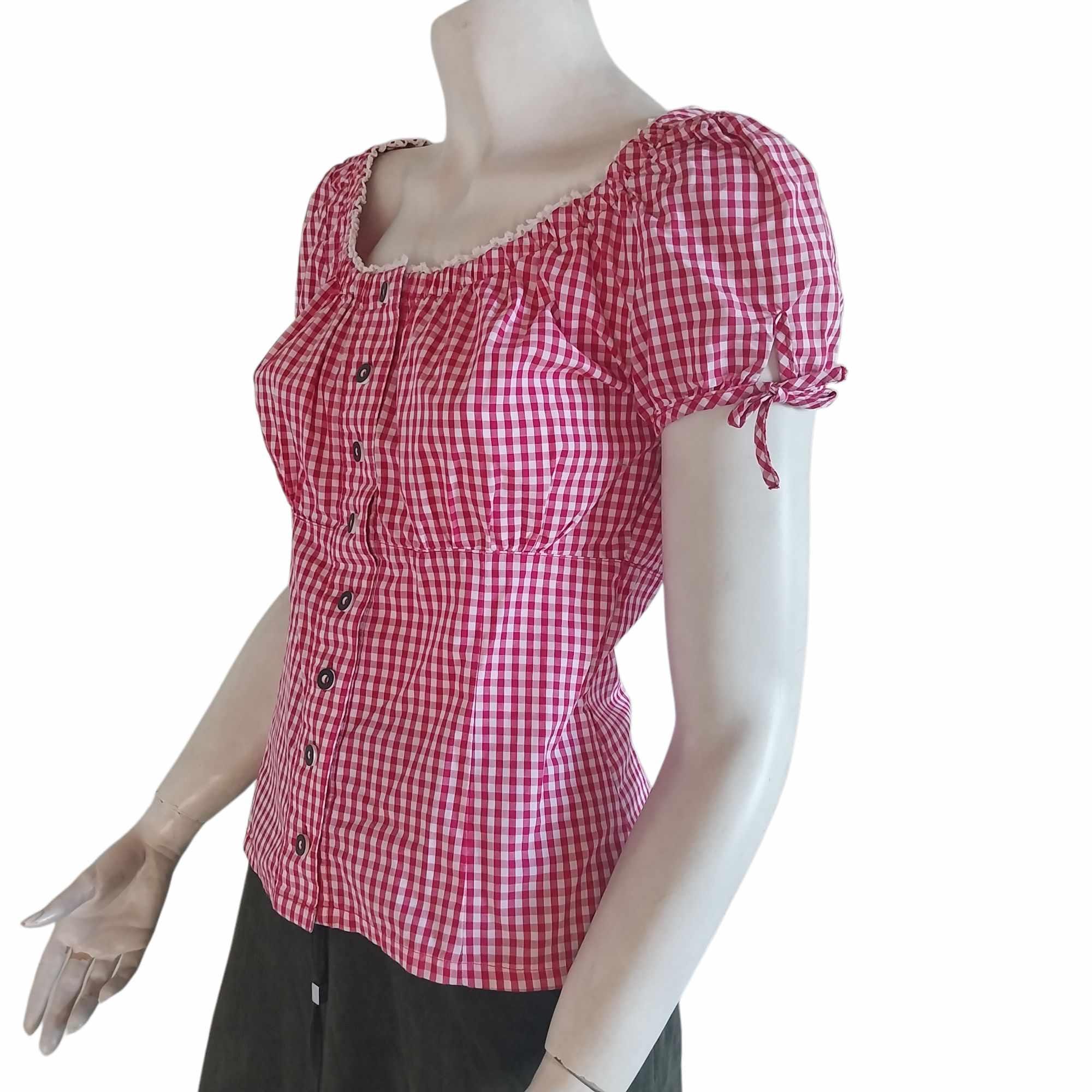 Waldschütz Traditional German Dirndl Blouse, Pink Gingham Blouse, Short ...
