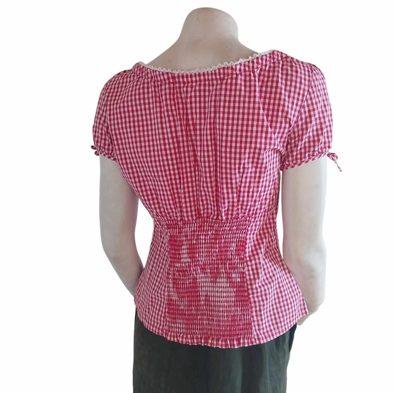 Waldschütz Traditional German Dirndl Blouse, Pink Gingham Blouse, Short ...