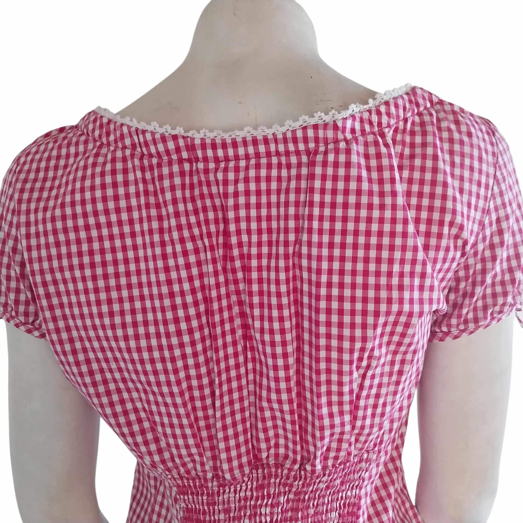 Waldschütz Traditional German Dirndl Blouse, Pink Gingham Blouse, Short ...