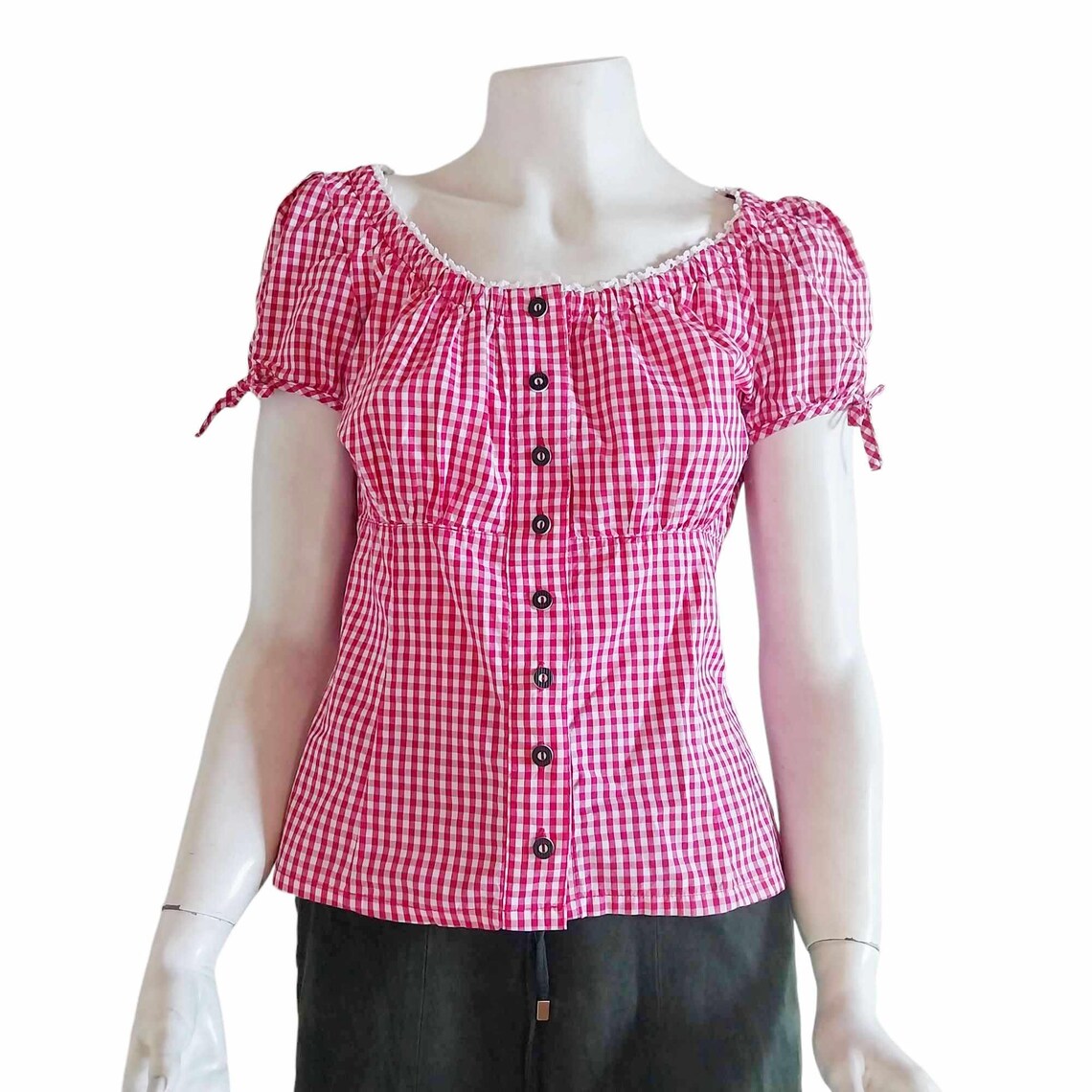 Waldschütz Traditional German Dirndl Blouse, Pink Gingham Blouse, Short ...