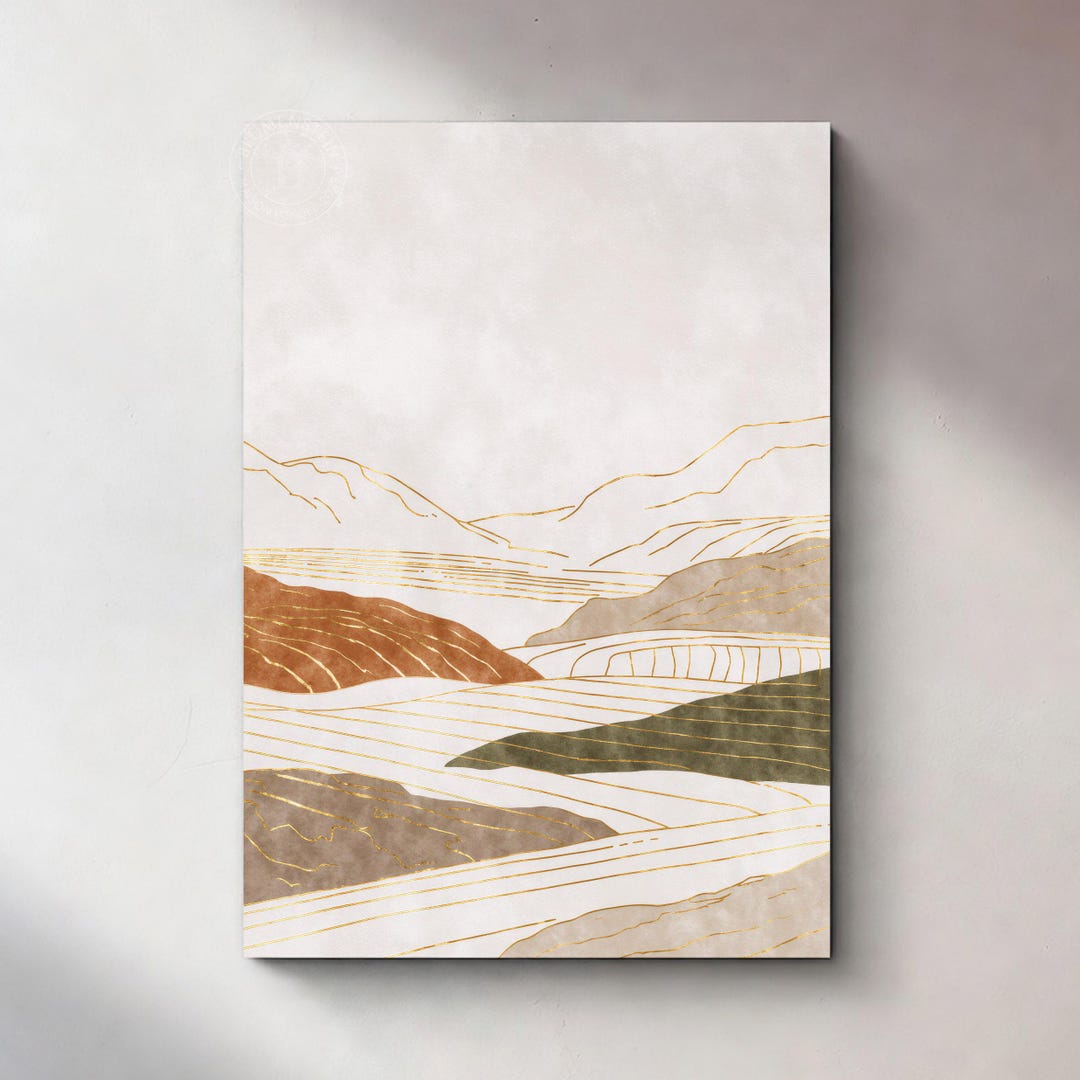 Abstract Landscape Wall Art, Gold Line Art Mountain Print, Terracotta ...