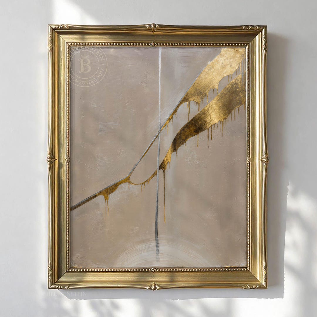 Abstract Gold Drip Wall Art, Industrial Minimalist Textured Print ...