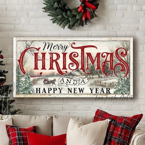 Merry Christmas Happy New Year Sign Holiday Party Porch Sign Modern ...