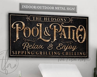 Personalized Pool & Patio Sign Backyard Bar and Grill Pool Deck Last Name Sign Custom Family ...