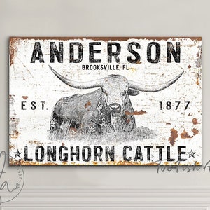 Longhorn Cattle Company Sign Rustic Cowboy Farm Sign Personalized ...
