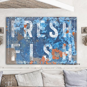 Coastal Decor Beach House Sign Ocean Wall Decor Fresh Fish Market Sign ...