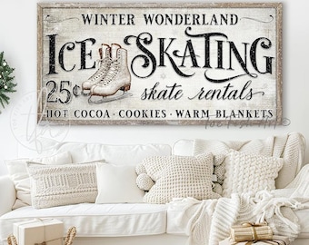 Ice Skating, Skate Sign, Winter Decor, Vintage Winter Wall Art, Wood ...