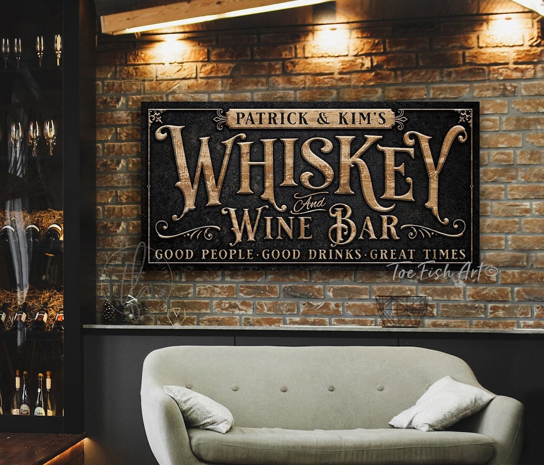 Whiskey and Wine Bar Sign Personalized Custom Rustic Cocktail Bar Signs ...