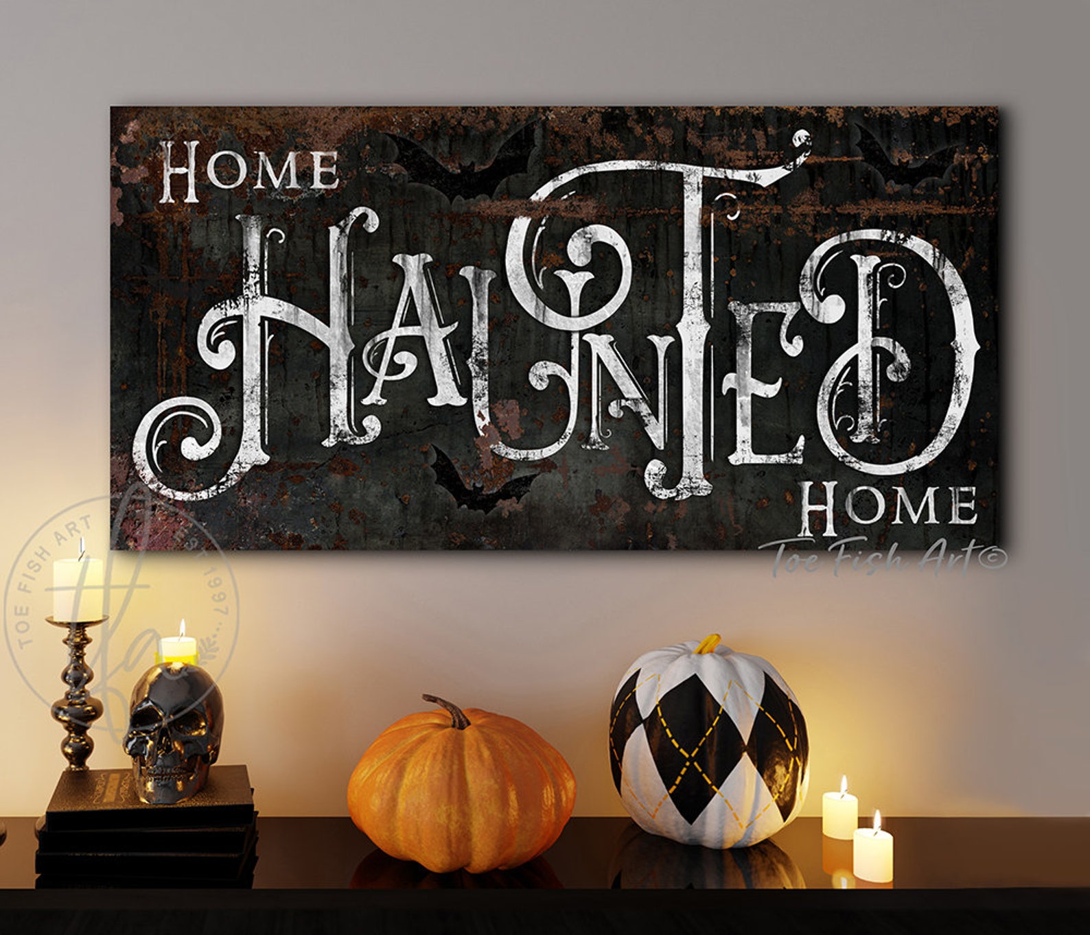 Home Haunted Home Halloween Sign Industrial Gothic Decor - Etsy