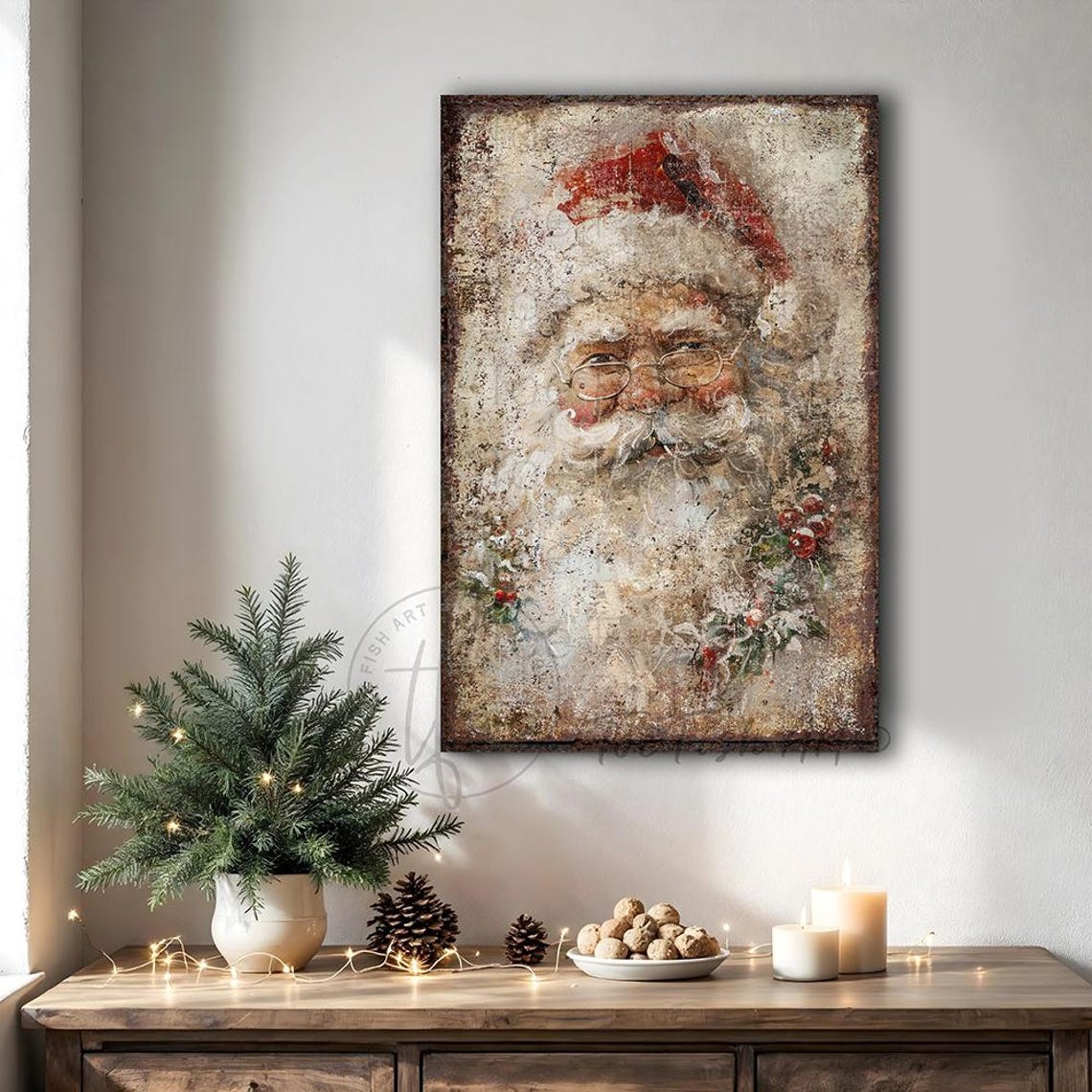 Vintage Santa Claus Sign – Rustic Christmas Holiday Wall Art, Modern ...