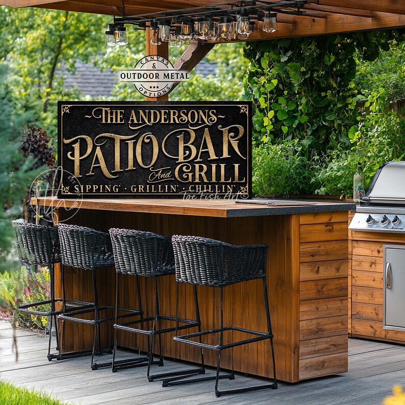 Personalized Patio Bar and Grill Sign Family Name Pool & Patio Custom ...