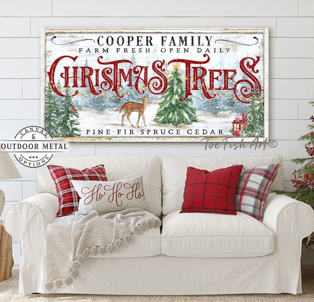 Personalized Christmas Tree Sign Custom Family Name Vintage Rustic ...