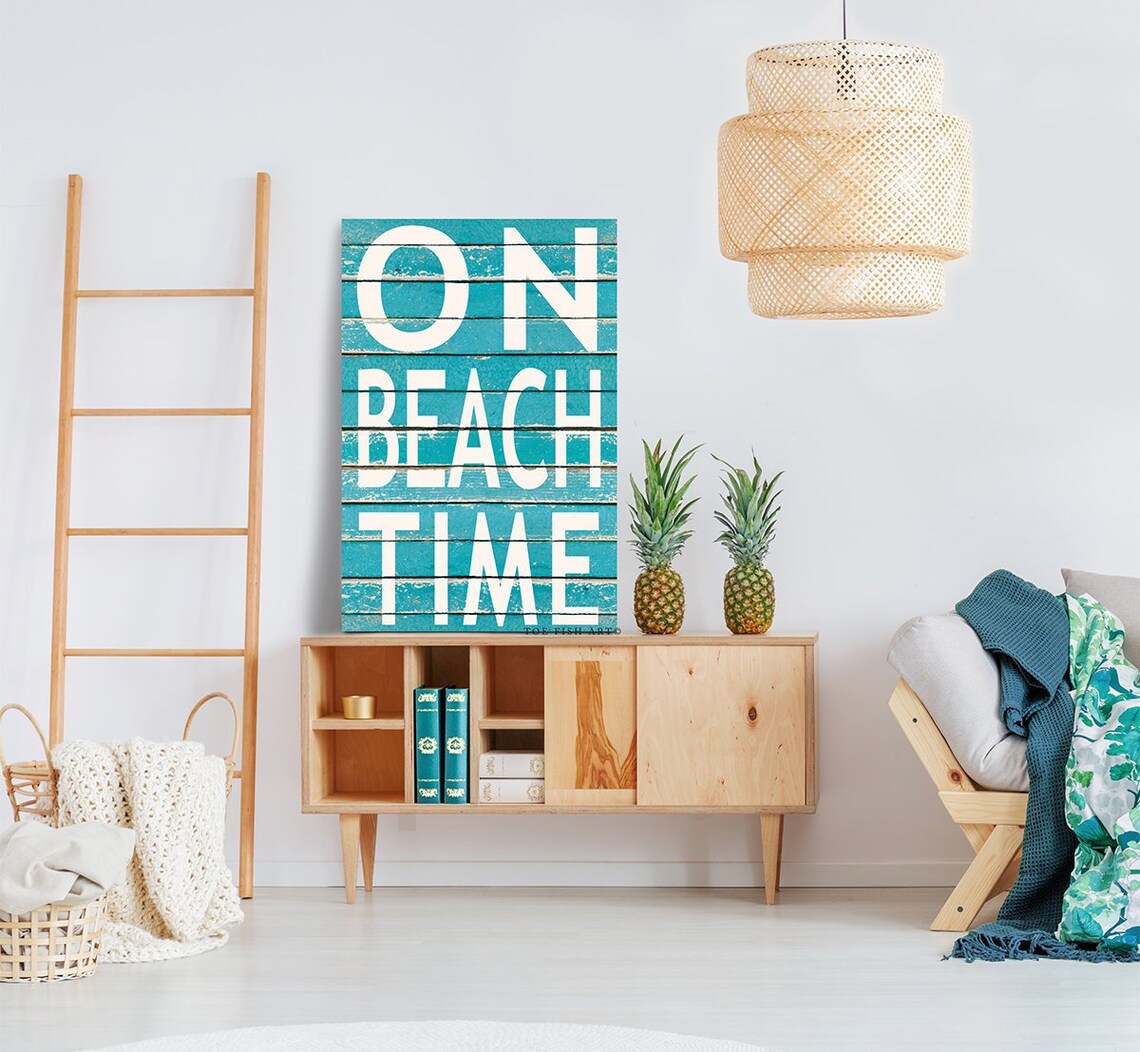 On Beach Time Sign Fixer Upper Wall Art Gift for Her Modern | Etsy
